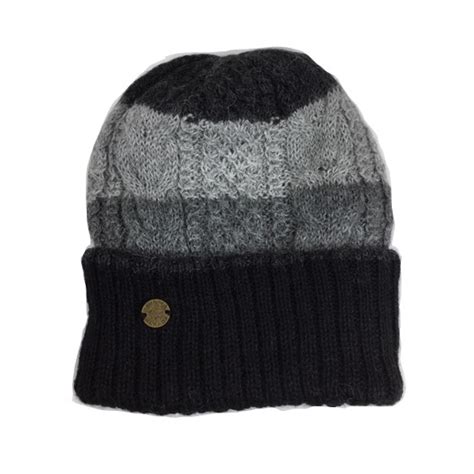 Reversible Beanie Black Gray Lines Awana Alpaca