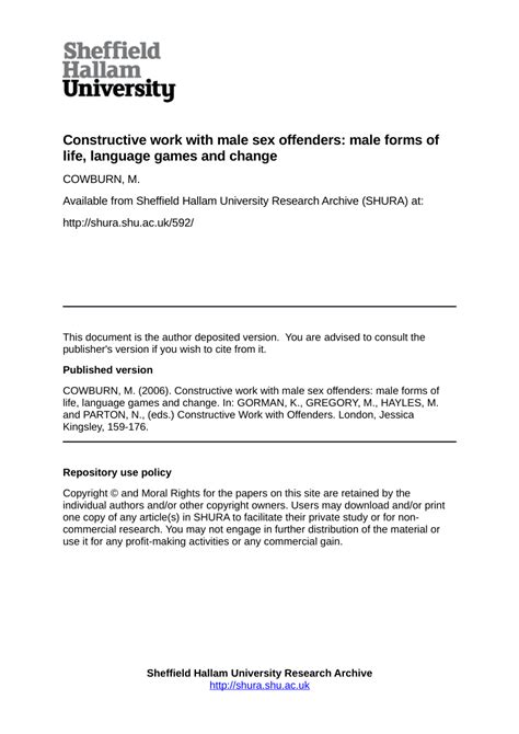 Pdf Constructive Work With Male Sex Offendersmale Forms Of Life