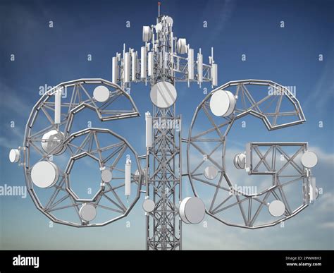 6g Telecommunication Tower Antenna Radio Transmittors Of Cellular 6g 3d Illustration Stock