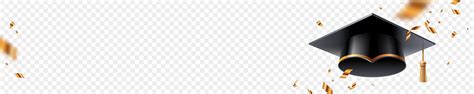 투명한 배경에 졸업 모자와 황금 호일 색종이 조각이 있는 배너 학교 대학 또는 대학교의 졸업 파티 2025년 졸업생 여러분 축하드립니다 가로 벡터 그림입니다 졸업식에 대한