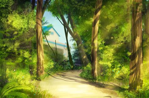 여름 아침 공원 일러스트 무료 다운로드 Lovepik