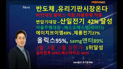 Mbn골드 조기준 반도체 유리기판시장온다비만대장 올릭스 적중자율주행 적중변압기대장 산일전기 42 달성자율주행대장
