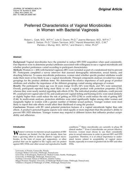 Pdf Preferred Characteristics Of Vaginal Microbicides In Women With