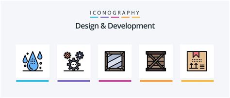Design and Development Line Filled 5 Icon Pack Including design. coding. gear. programing ...