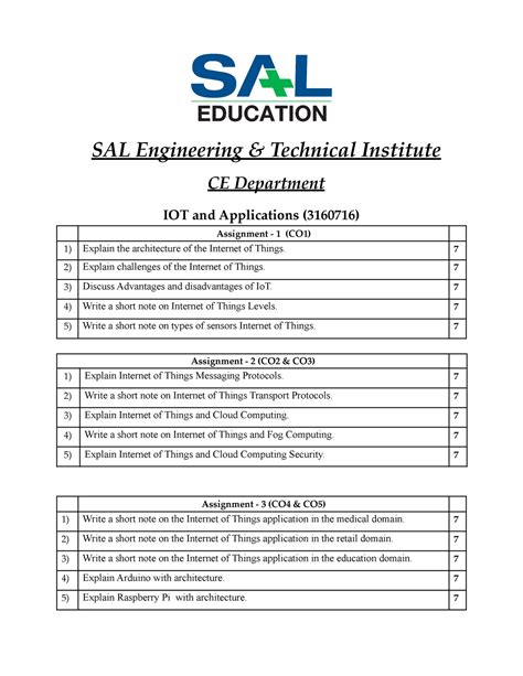 Assignment IOT SAL Engineering Technical Institute CE Department IOT And Applications Studocu