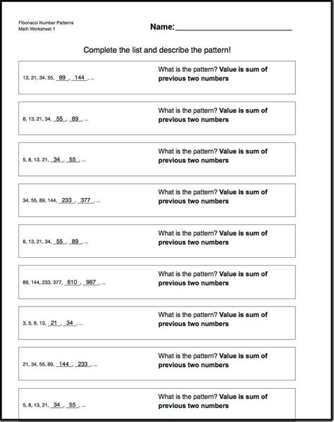 Number Patterns Fibonacci Number Patterns Number Patterns Pattern