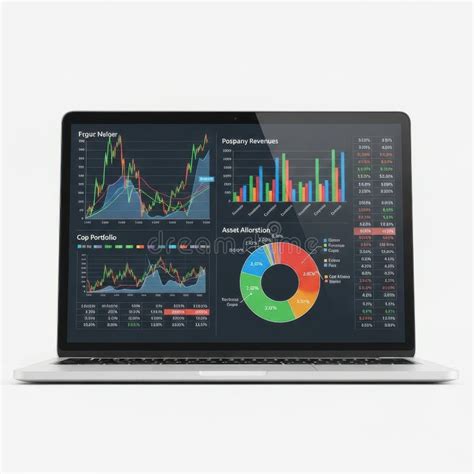 Modern Laptop Displaying Complex Financial Charts And Data Analysis