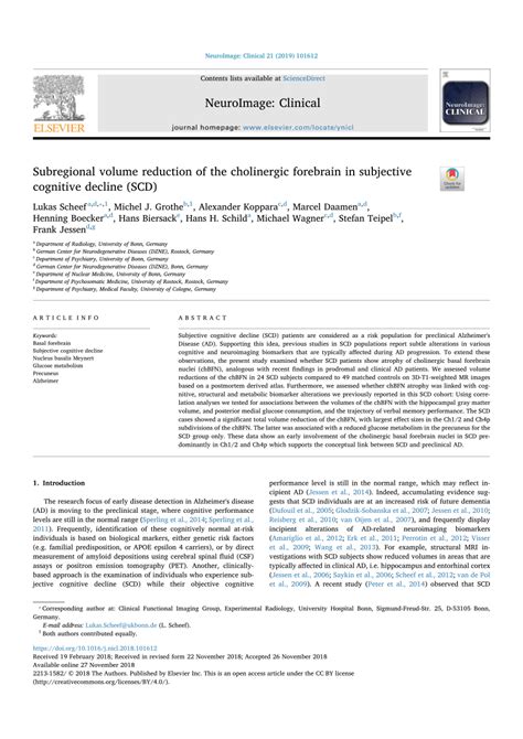 Pdf Subregional Volume Reduction Of The Cholinergic Forebrain In