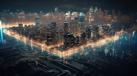 Network And Connection Technology Concept With A City At Night Time