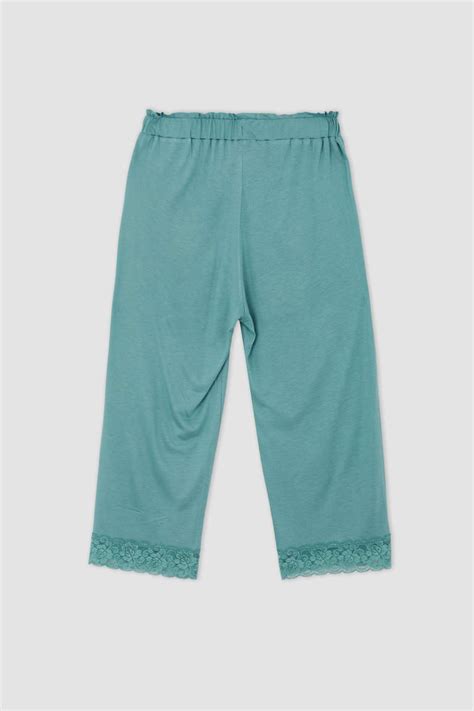 Green Woman Fall In Love Regular Fit V Neck Basic Viscose Pajamas Set