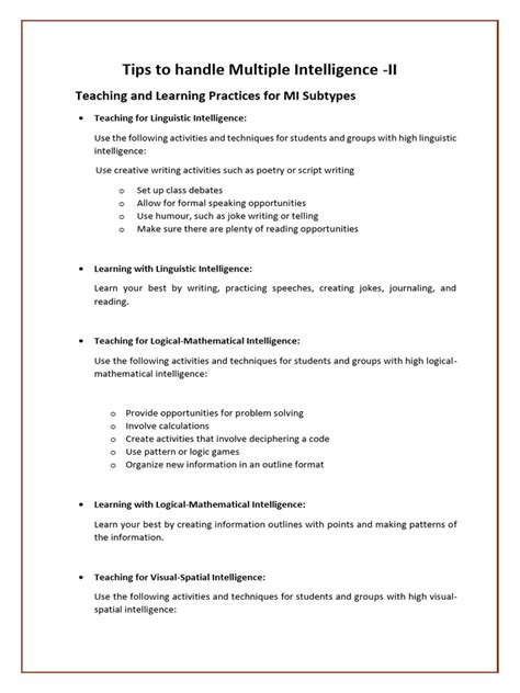 Tips To Handle Multiple Intelligence In The Classroom 2 Pdf