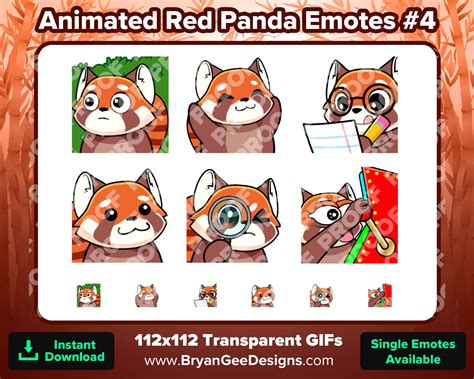 Animated Red Panda Twitch Emotes Hiding Bush Clapping Notes POP Sus