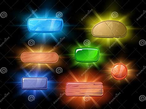 Different Shapes And Textures Buttons For Game Ui Design Stock Vector