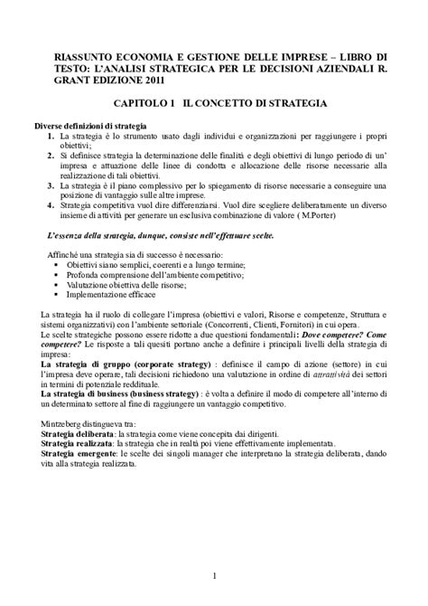 Doc Docsity Riassunto Analisi Strategica Per Le Decisioni Aziendali Grant