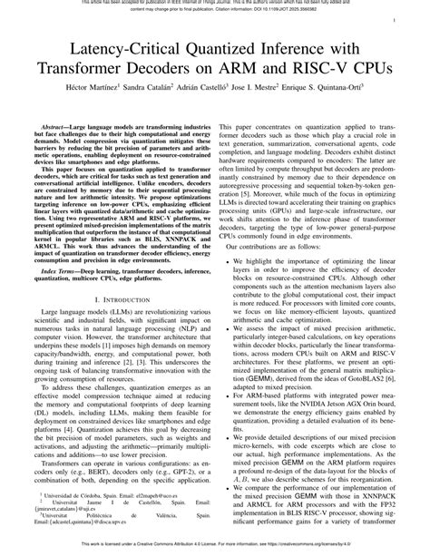 Pdf Latency Critical Quantized Inference With Transformer Decoders On Arm And Risc V Cpus