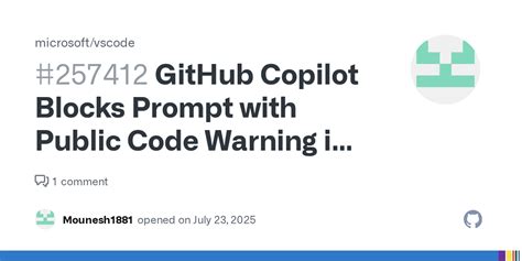 Github Copilot Blocks Prompt With Public Code Warning In Vs Code