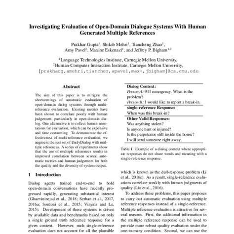Investigating Evaluation Of Open Domain Dialogue Systems With Human Generated Multiple