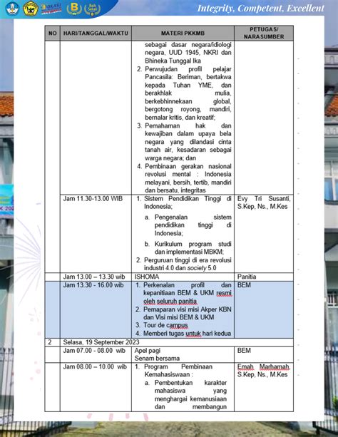 JADWAL PELAKSANAAN PKKMB TAHUN 2023 Akademi Keperawatan Karya Bhakti