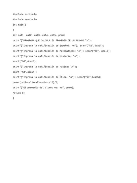 Práctica 5 Programa Que Cálcula El Promedio De Cinco Materias Pdf Métodos Y Materiales De
