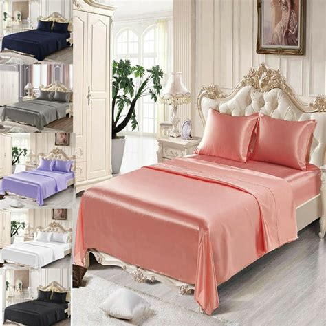 Housing Silk Satin Sheets 3 Piece Silk Bedding Set With 1 Flat Sheet