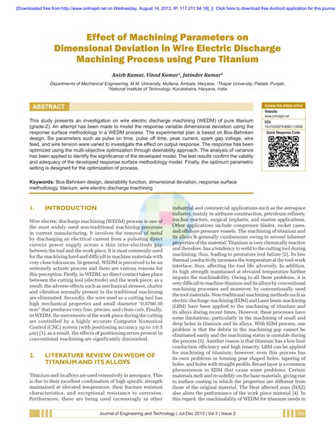 Pdf Effect Of Machining Parameters On Dimensional Deviation In Wire Electric Discharge