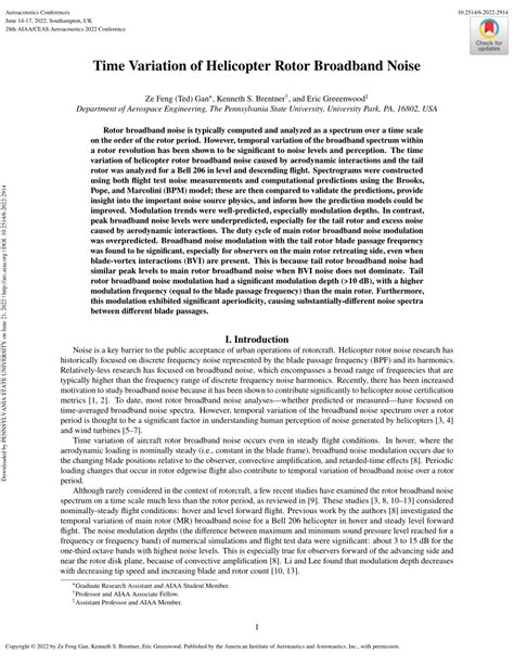 Pdf Time Variation Of Helicopter Rotor Broadband Noise