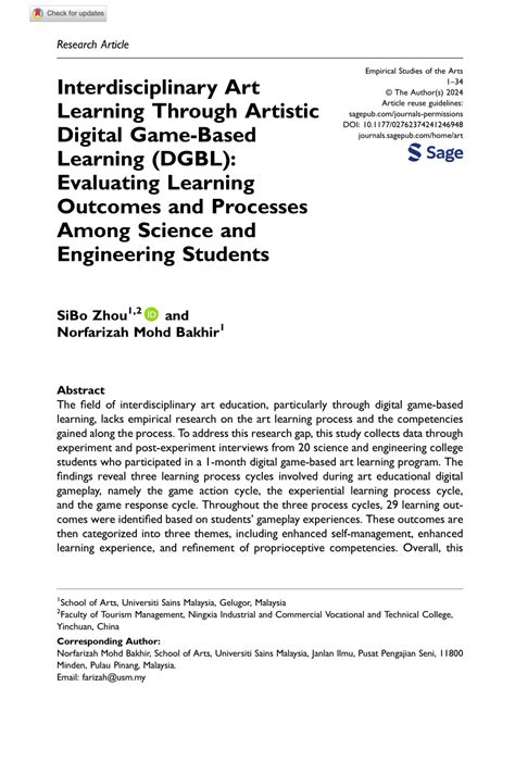 Pdf Interdisciplinary Art Learning Through Artistic Digital Game Based Learning Dgbl