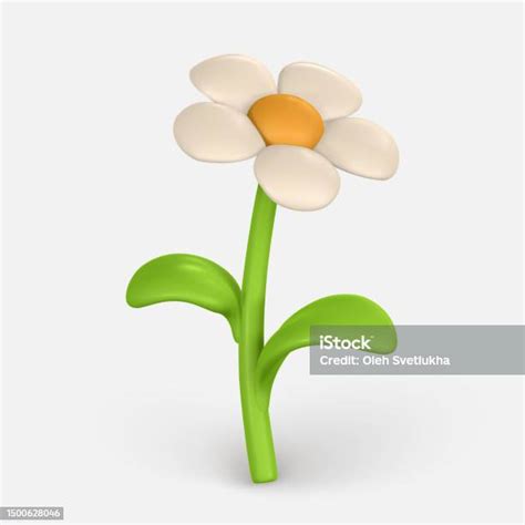 3d 귀여운 화려한 데이지 꽃입니다 만화 스타일의 카모마일 벡터 그림 0명에 대한 스톡 벡터 아트 및 기타 이미지 0명 3차원 형태 개념 Istock