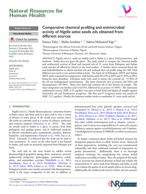 Pdf Comparative Chemical Profiling And Antimicrobial Activity Of Nigella Sativa Seeds Oils