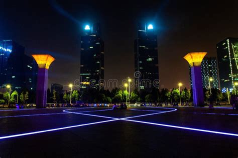 Dreamy Night View Of Zhengzhou East Station Square And Green Space Twin