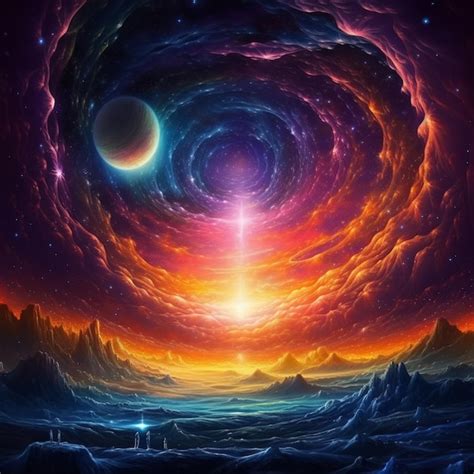 Premium AI Image | A painting of a spiral vortex with a planet in the middle generative ai