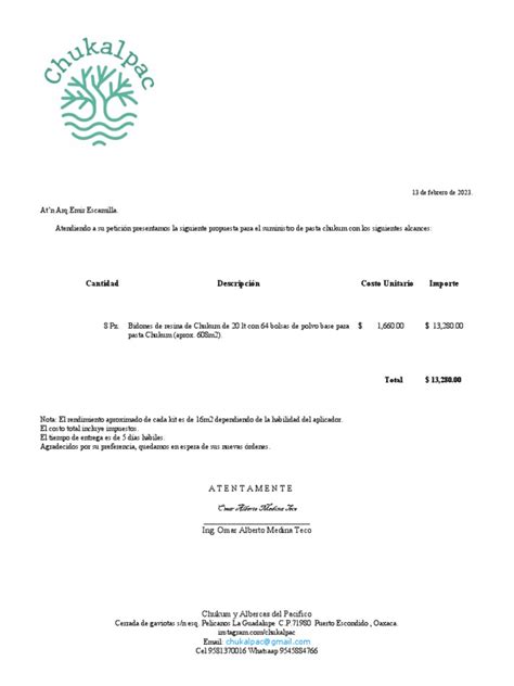 Cotización Chukum Ii Arq Emir Escamilla Pdf Pdf