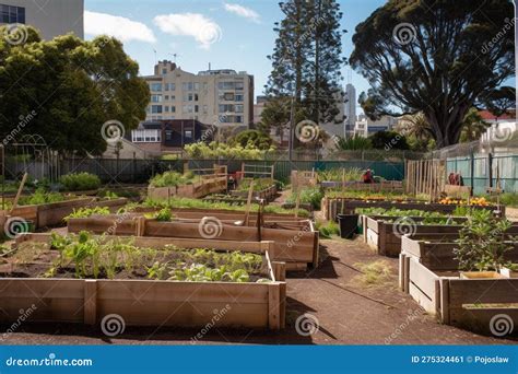 Close Up Of Raised Plant Beds Outdoor In City Created With Generative