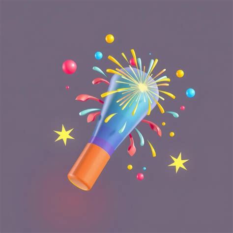 3d Illustration Of A Party Popper With Confetti Exploding On Purple