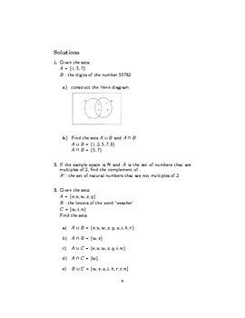 Sets Union Intersection And Complement Worksheet With Solutions