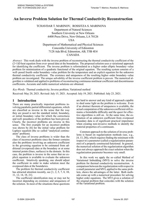 Pdf An Inverse Problem Solution For Thermal Conductivity Reconstruction