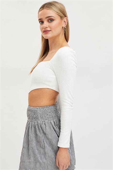 White Corset Crop Top Long Sleeve Ally Fashion