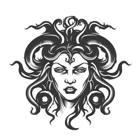 고대 그리스 고르고나 메두사 머리 여성 머리 로고 상징이 바탕에 고립되어 있습니다 프리미엄 Ai 생성 이미지