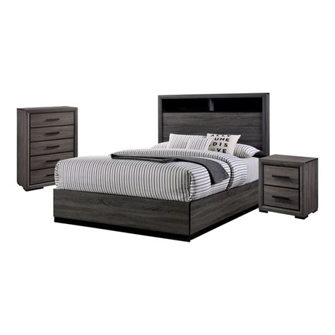 Foa Drummond 3 Piece Gray Wood Panel Bedroom Set Cal King