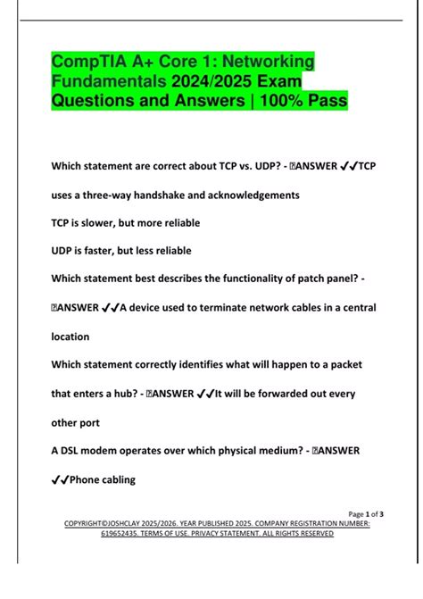 comptia a core 1 networking fundamentals 2024 2025 exam questions and answers 100 pass