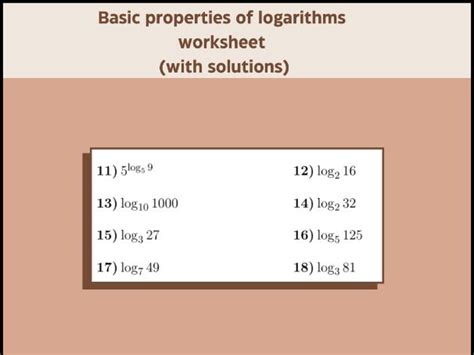 Basic Properties Of Logarithms Worksheet With Solutions
