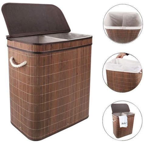 Panier à Linge Pliable en Bambou 100L Rangement Linge de 2