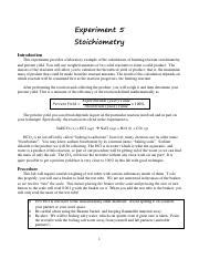 Lab 5 Stoichiometry Pdf Experiment 5 Stoichiometry Introduction This Experiment Provides A