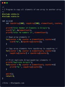 C Program To Copy Elements From One Array To Another Array BTech Geeks