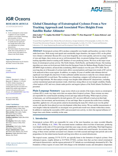 Pdf Global Climatology Of Extratropical Cyclones From A New Tracking