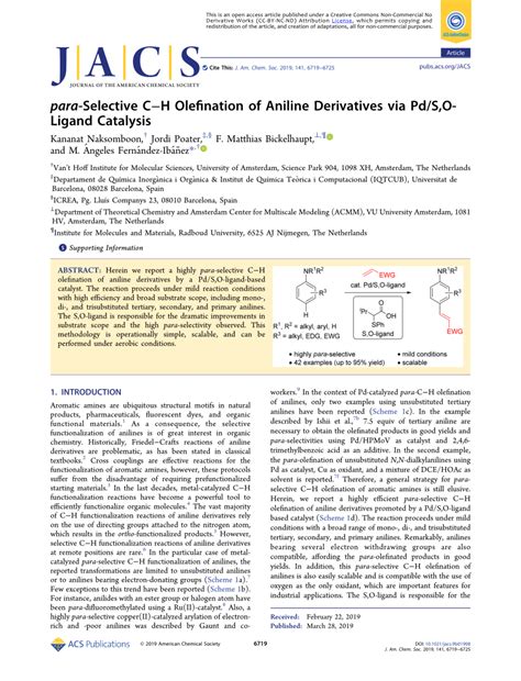 Pdf Para Selective C H Olefination Of Aniline Derivatives Via Pdso