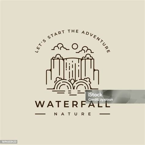 폭포 로고 라인 아트 벡터 일러스트레이션 템플릿 아이콘 그래픽 디자인입니다 자연과 모험의 단순한 미니멀리스트는 타이포그래피