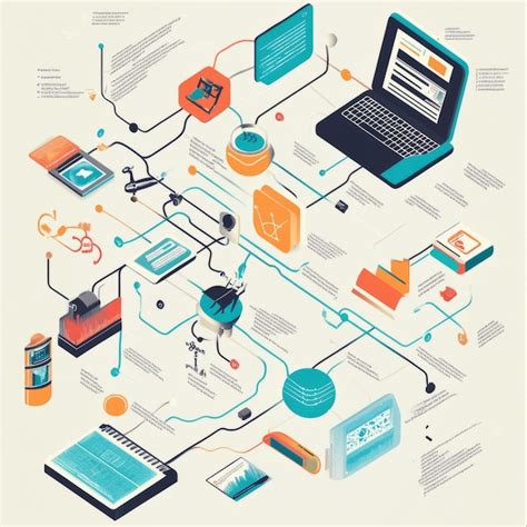 Isometric Illustration Of A Data Flow Diagram Showing The Connection