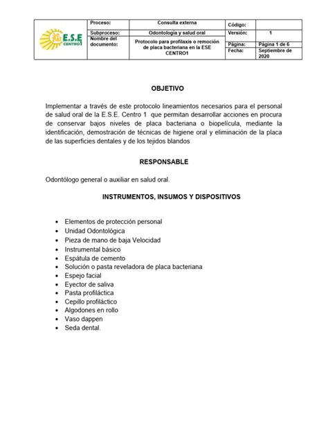 2 Protocolo Profilaxis O Remocion De Placa Bacteriana 2 Pdf
