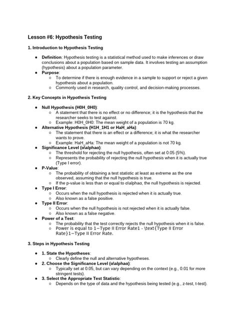 Lesson 6 Hypothesis Testing Pdf